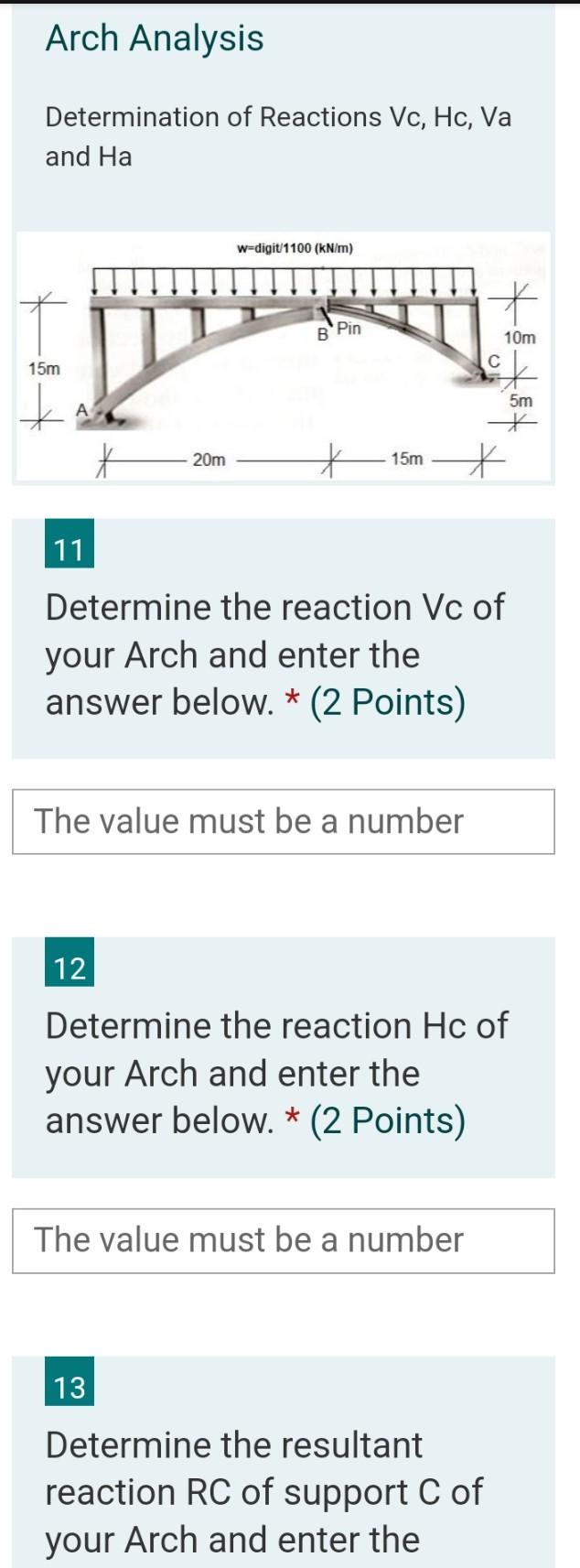 Solved Arch Analysis Determination of Reactions Vc, Hc, Va | Chegg.com