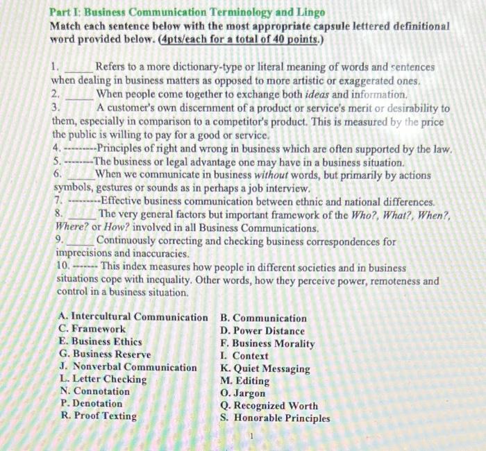 word provided below. ( 4p ts/each for a total of 40 | Chegg.com