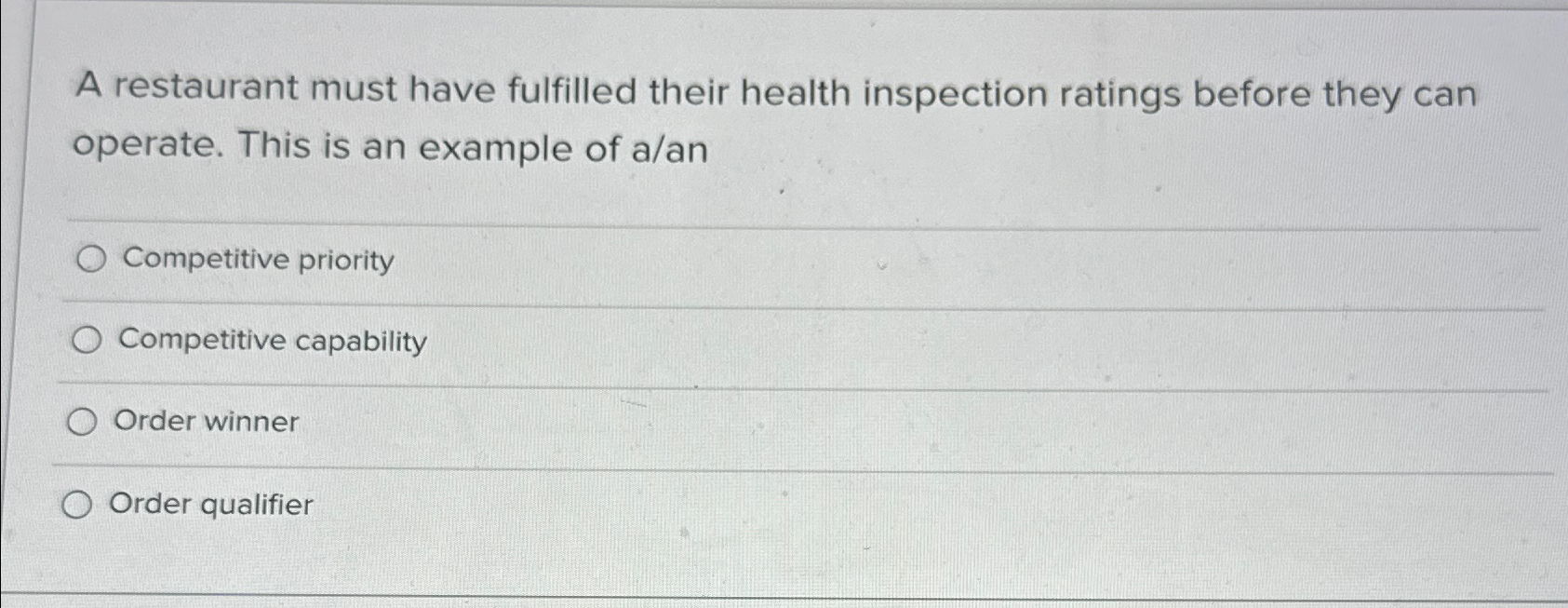 Solved A restaurant must have fulfilled their health | Chegg.com