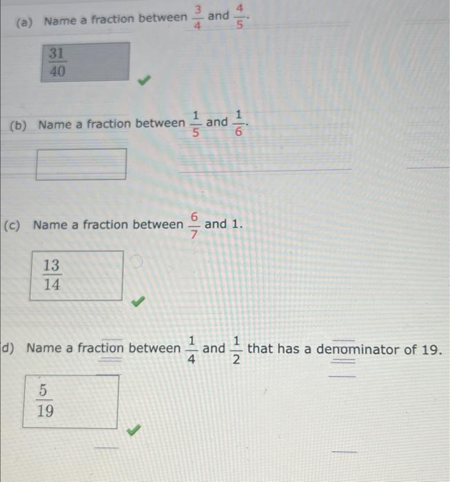 Solved (a) Name a fraction between 31 40 1 (b) Name a | Chegg.com