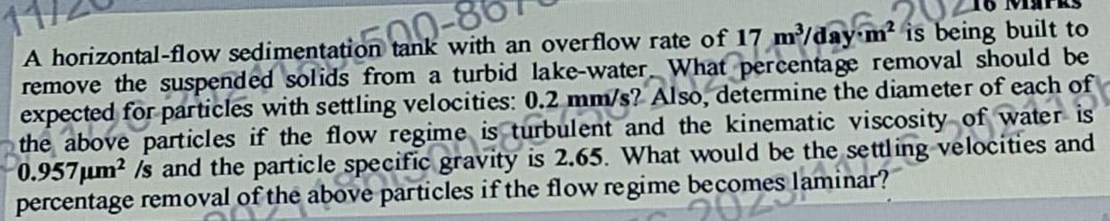 Solved A horizontal-flow sedimentation tank with an overflow | Chegg.com