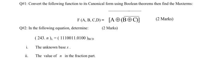 Solved Q\#1: Convert the following function to its Canonical | Chegg.com