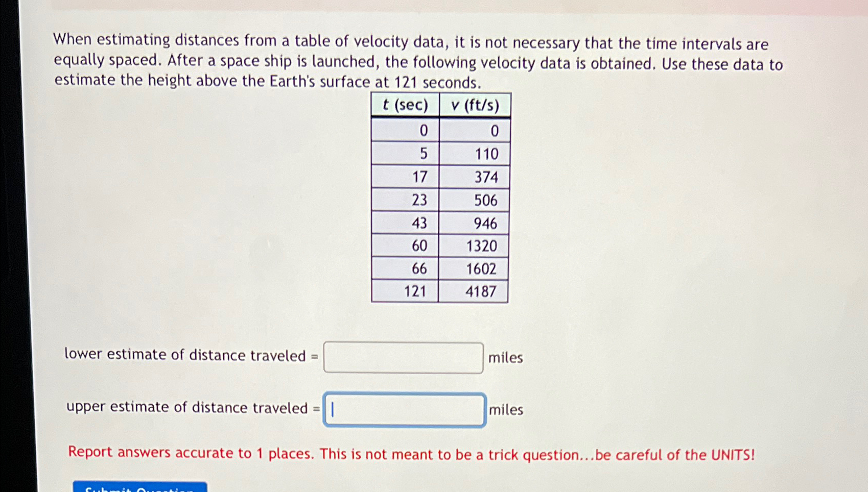 Solved When estimating distances from a table of velocity | Chegg.com