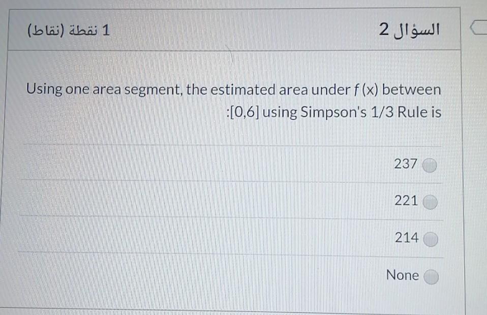1 نقطة (نقاط) السؤال 2 Using one area segment, the | Chegg.com