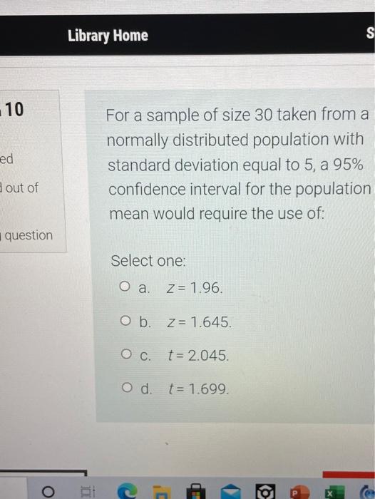 Solved Library Home S S 10 ed For a sample of size 30 taken | Chegg.com