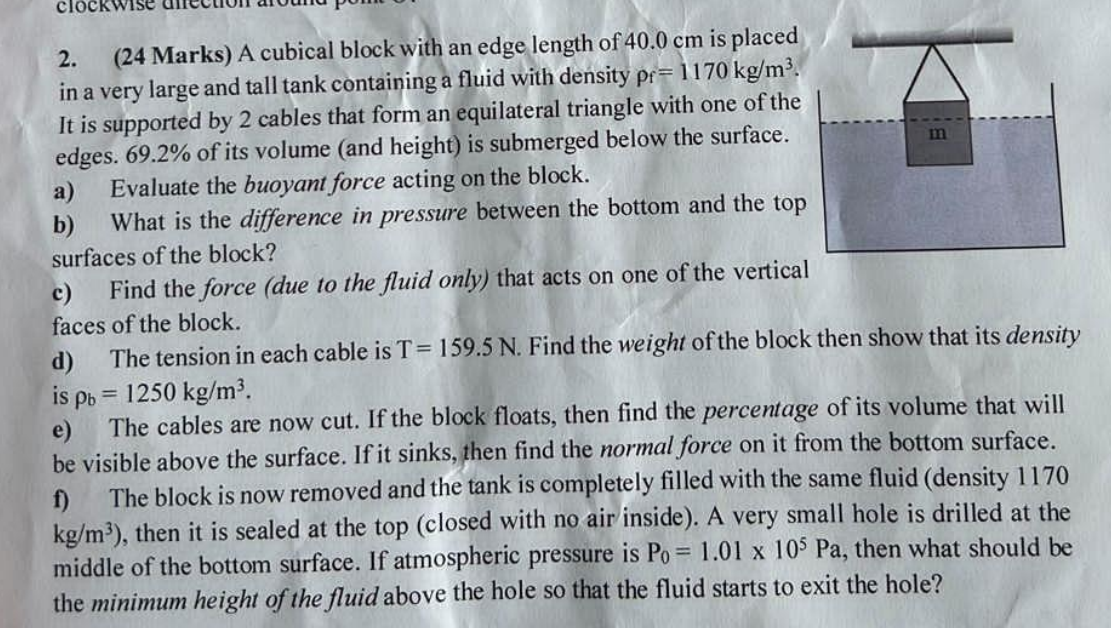 Solved (24 ﻿Marks) ﻿A cubical block with an edge length of | Chegg.com