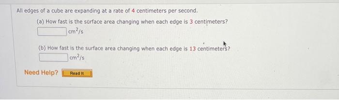 Solved All edges of a cube are expanding at a rate of 4 | Chegg.com