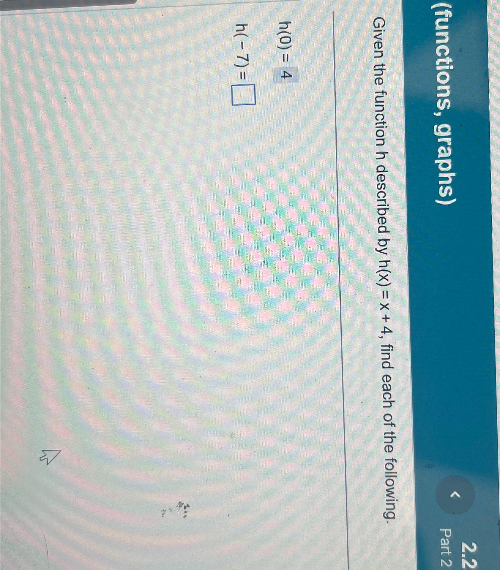 Solved (functions, ﻿graphs)2.2Part 2Given the function h | Chegg.com