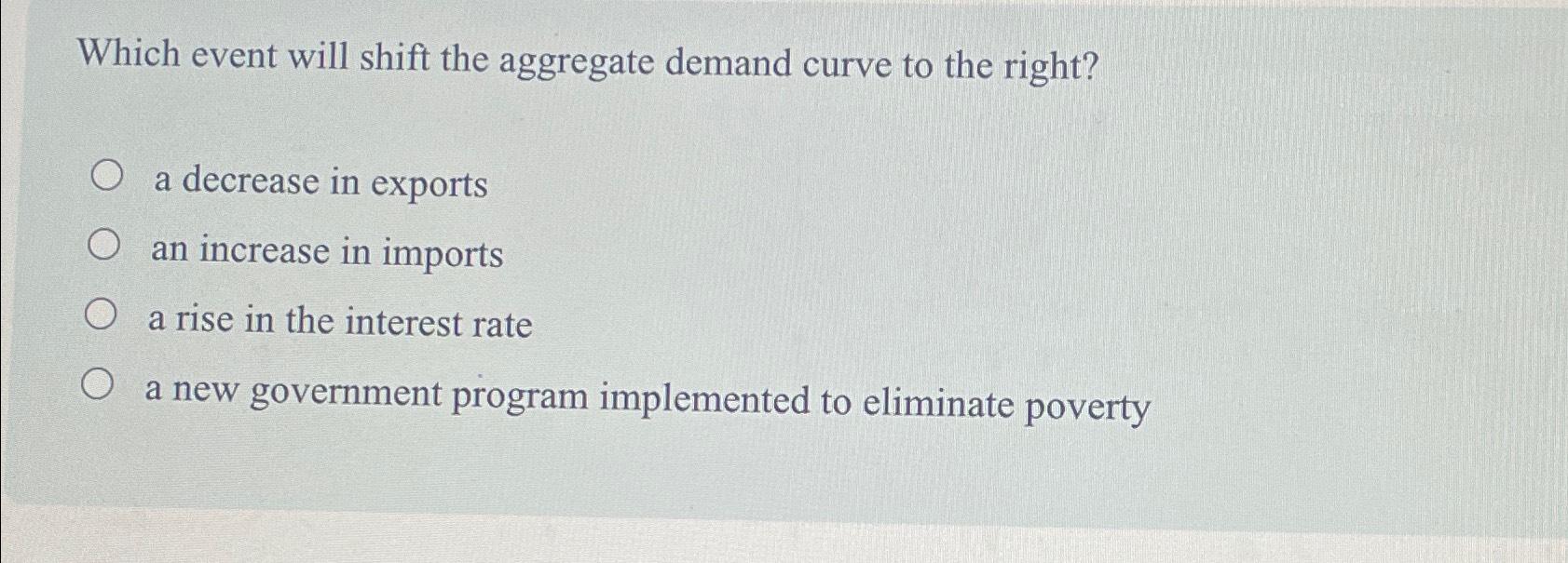 Solved Which event will shift the aggregate demand curve to | Chegg.com