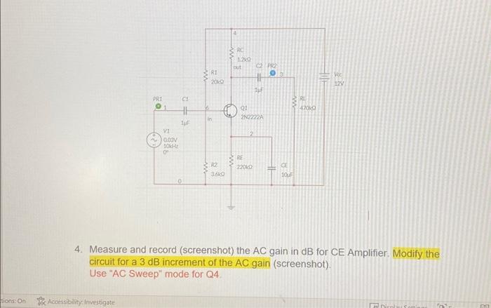 Solved 4. Measure and record (screenshot) the AC gain in dB | Chegg.com
