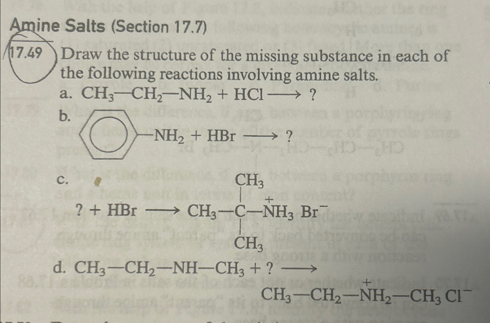 Solved Amine Salts (Section 17.7)17.49 ﻿Draw the structure | Chegg.com