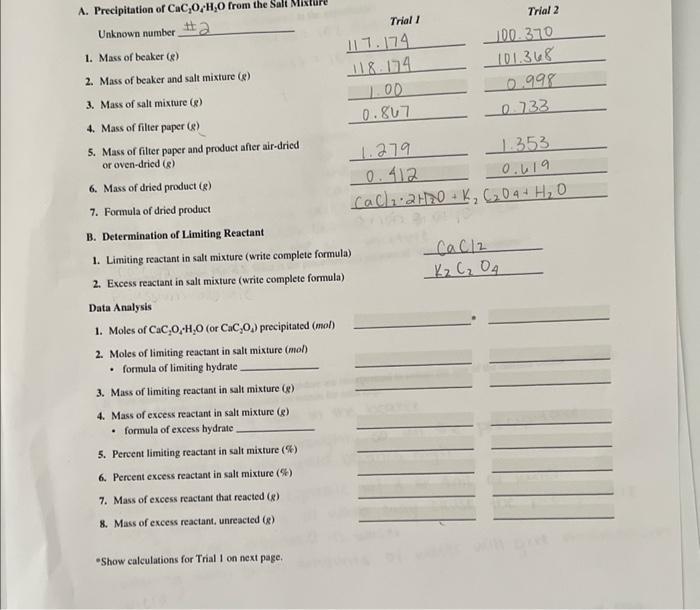 Solved B. Determination of Limiting Reactant 1. Limiting | Chegg.com