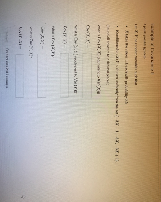 Solved Example of Covariance II 4 points possible (graded) | Chegg.com