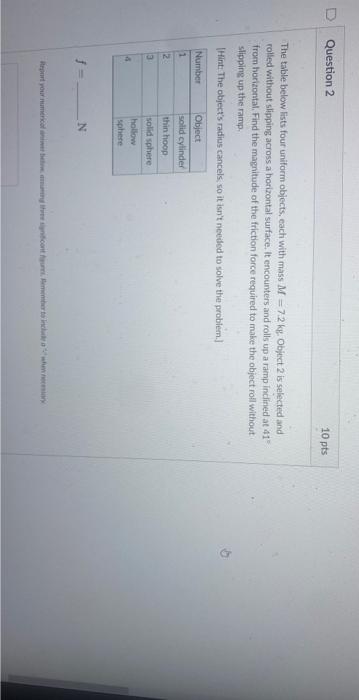 Solved The table below lists four uniform objects, each with | Chegg.com