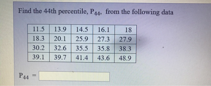Solved Find the 44th percentile, P44, from the following | Chegg.com