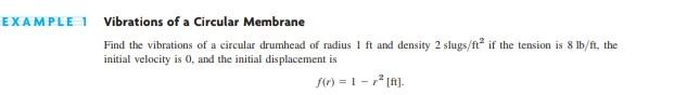Solved EXAMPLE 1 Vibrations of a Circular Membrane Find the | Chegg.com