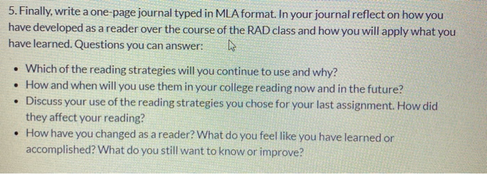5. Finally, write a one-page journal typed in MLA | Chegg.com
