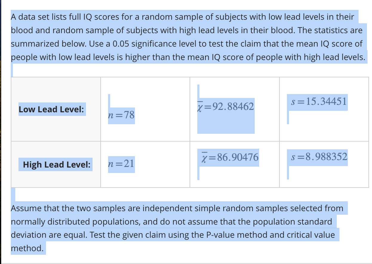 Solved A data set lists full IQ scores for a random sample | Chegg.com