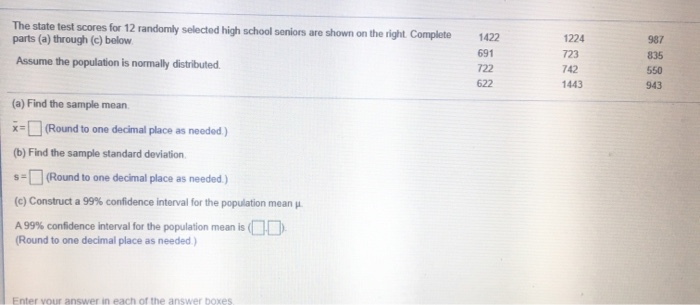 Solved The state test scores for 12 randomly selected high | Chegg.com