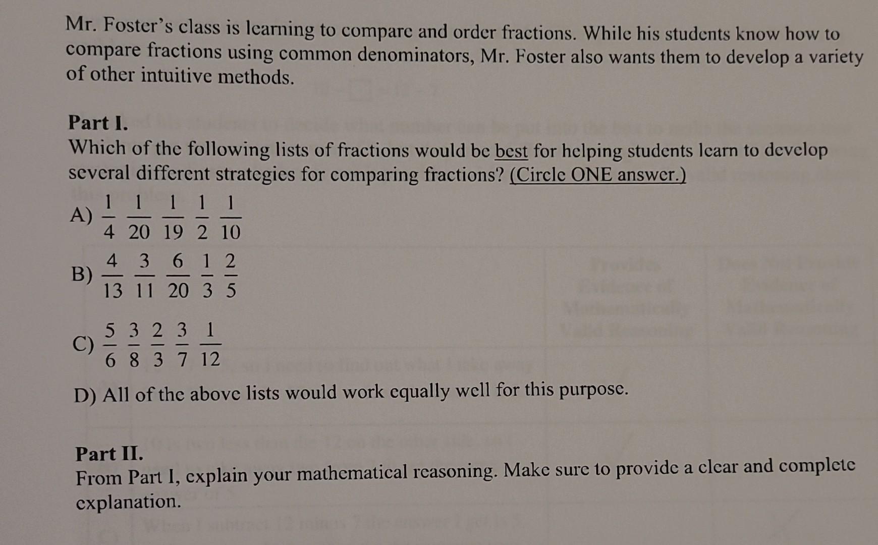 Solved Mr. Foster's class is learning to compare and order | Chegg.com