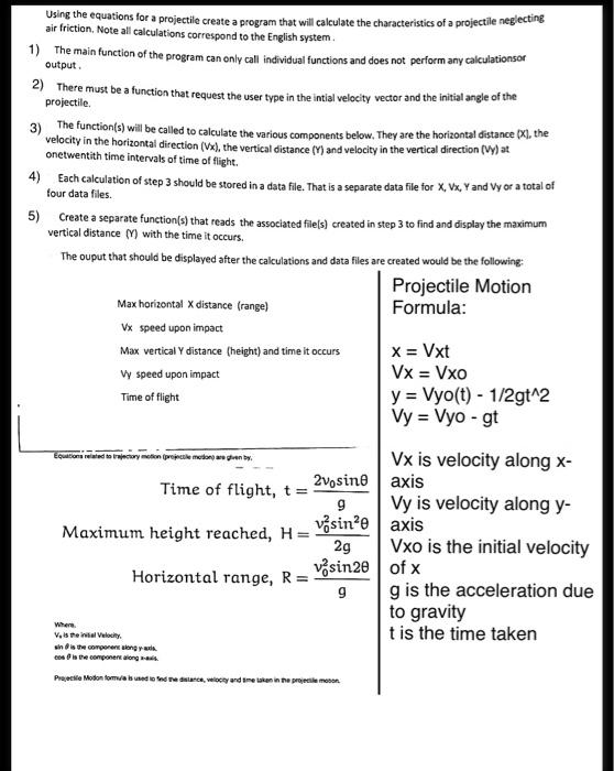 Solved Using The Equations For A Projectile Create A Program
