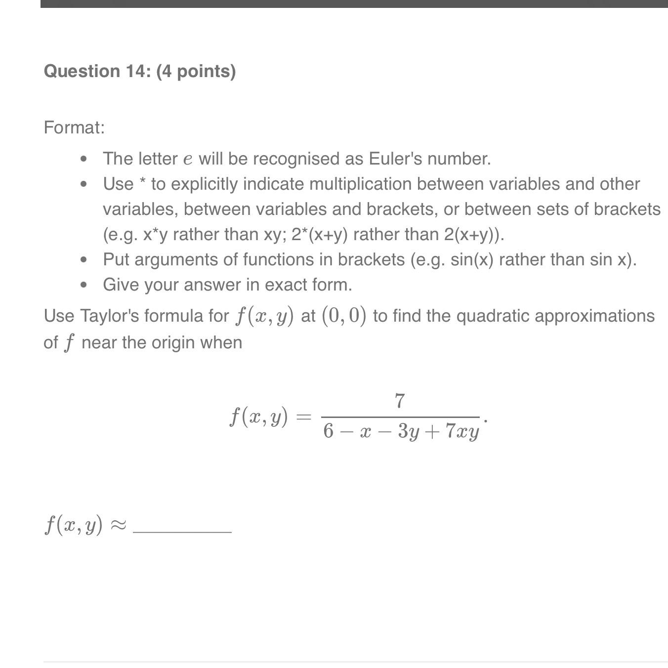 Solved Question 14: (4 ﻿points)Format:The letter e ﻿will be | Chegg.com
