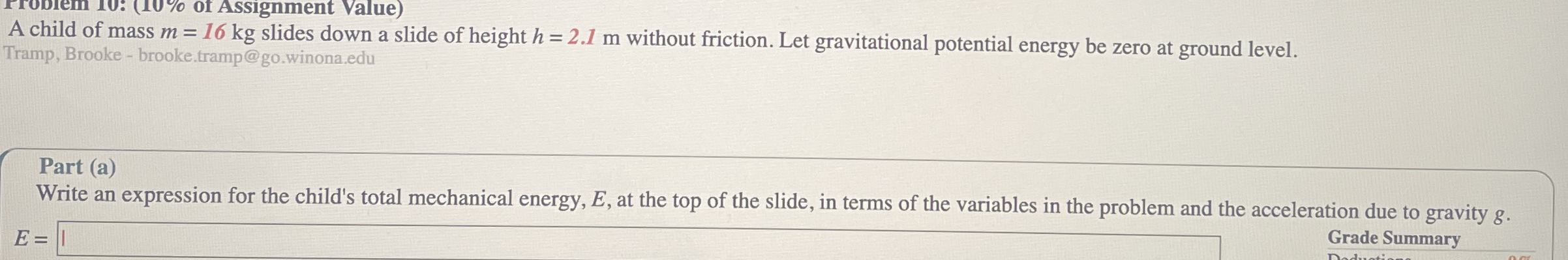 Solved A child of mass m=16kg ﻿slides down a slide of height | Chegg.com