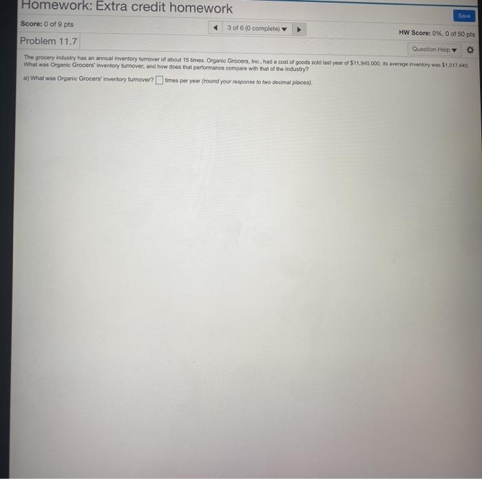 Solved Homework: Extra credit homework Save Score: 0 of 9 | Chegg.com