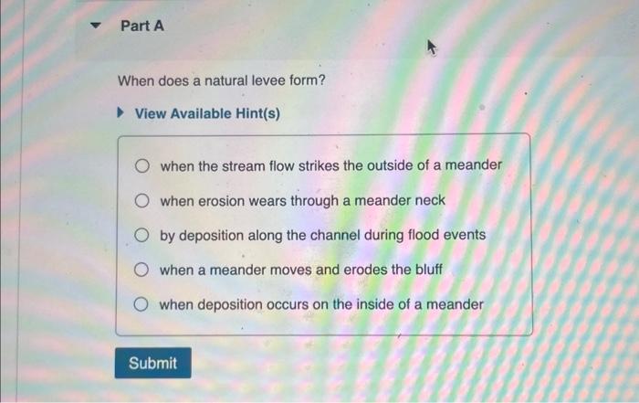 Solved When does a natural levee form? View Available | Chegg.com
