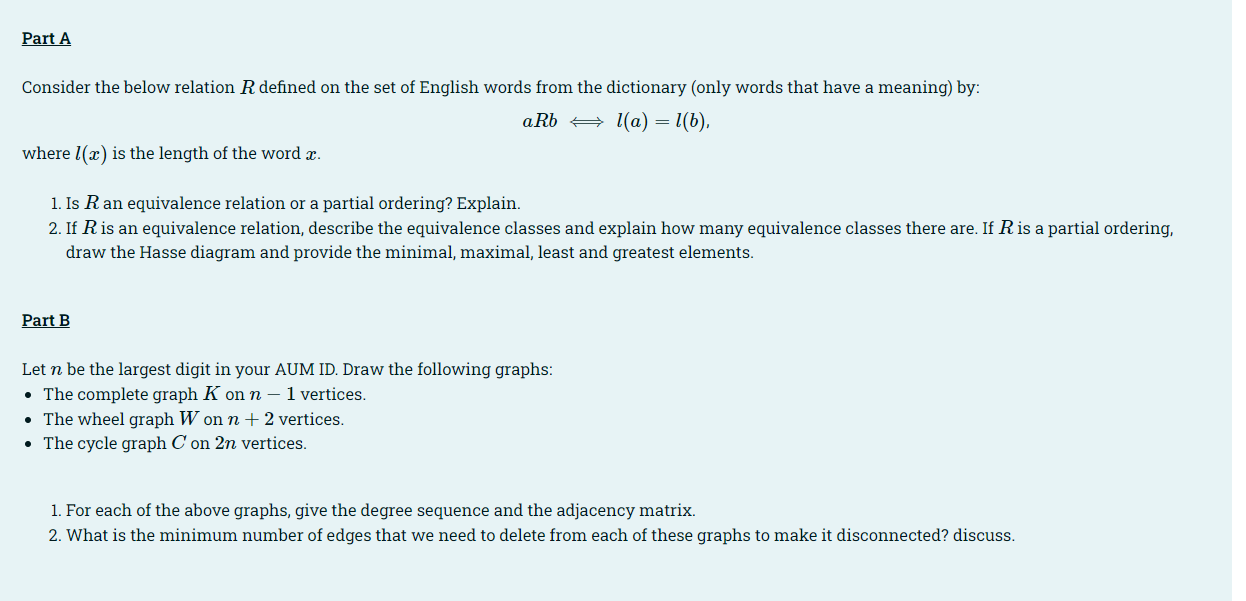 Solved Part AConsider the below relation R ﻿defined on the | Chegg.com