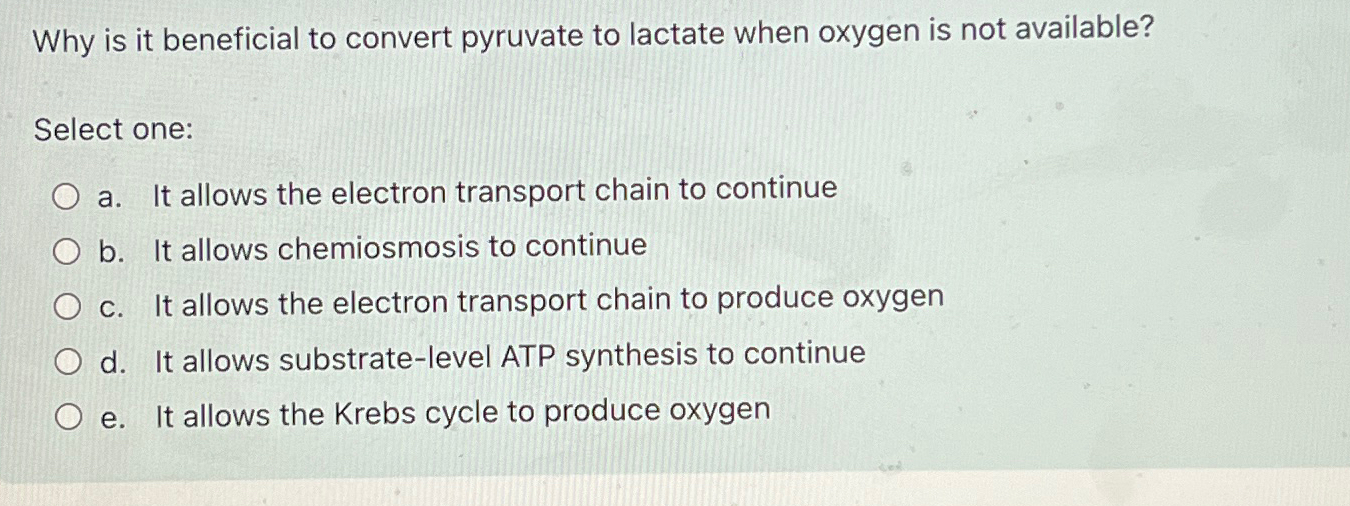 Solved Why is it beneficial to convert pyruvate to lactate | Chegg.com