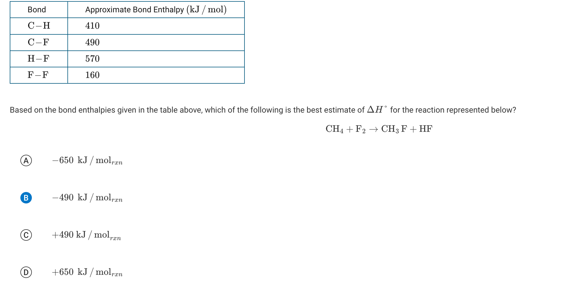 Solved Based on the bond enthalpies given in the table | Chegg.com