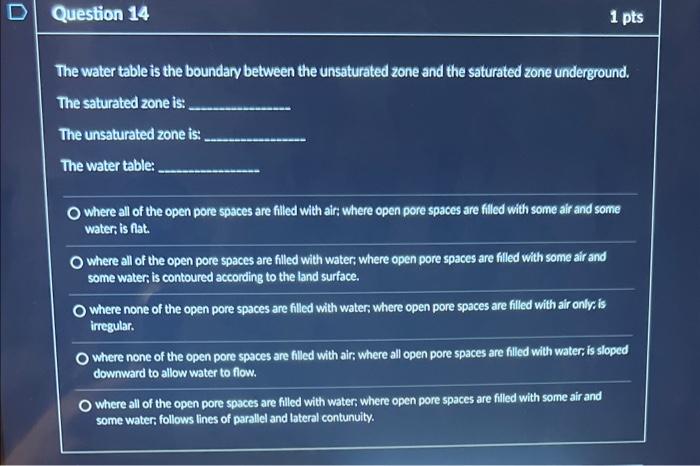 Solved The water table is the boundary between the | Chegg.com