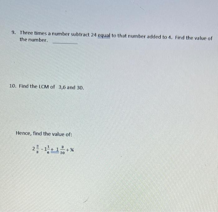 Solved 9. Three times a number subtract 24 equal to that | Chegg.com