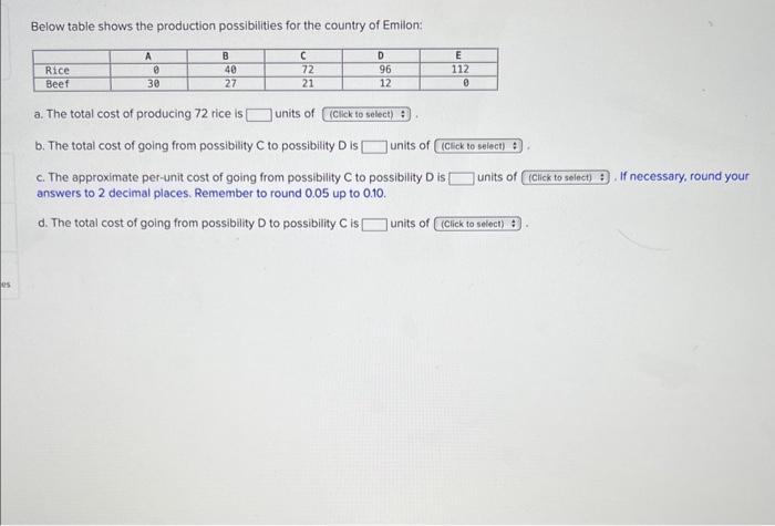 Solved Below table shows the production possibilities for | Chegg.com