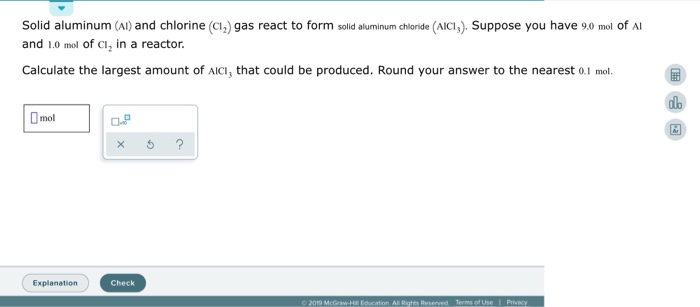 Solved Solid aluminum (Al) and chlorine (C1) gas react to | Chegg.com Solved Solid aluminum (Al) and chlorine (C1) gas react to | Chegg.com