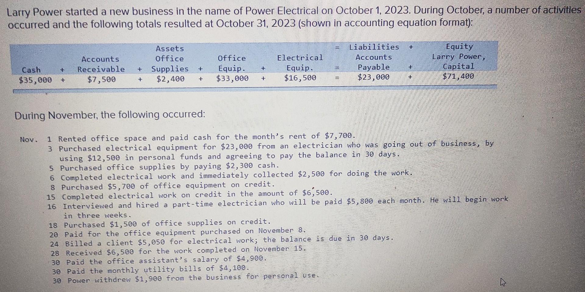 Solved Larry Power started a new business in the name of | Chegg.com