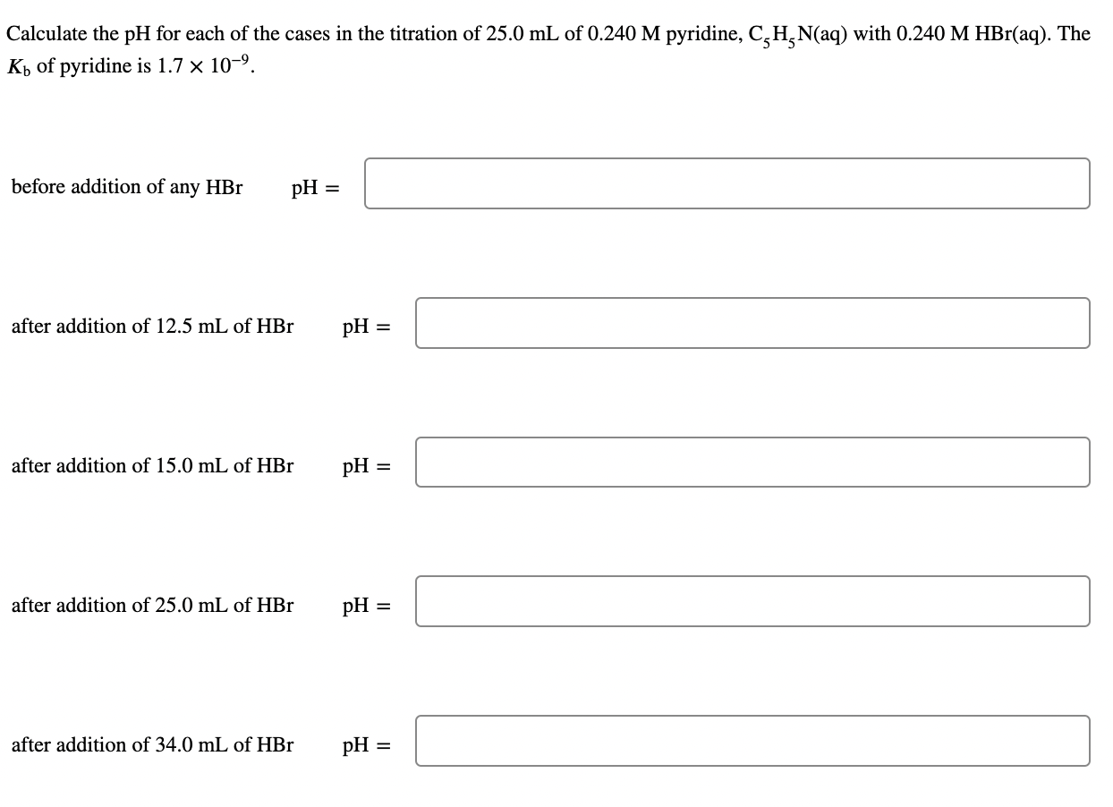 Solved Calculate the pH ﻿for each of the cases in the | Chegg.com