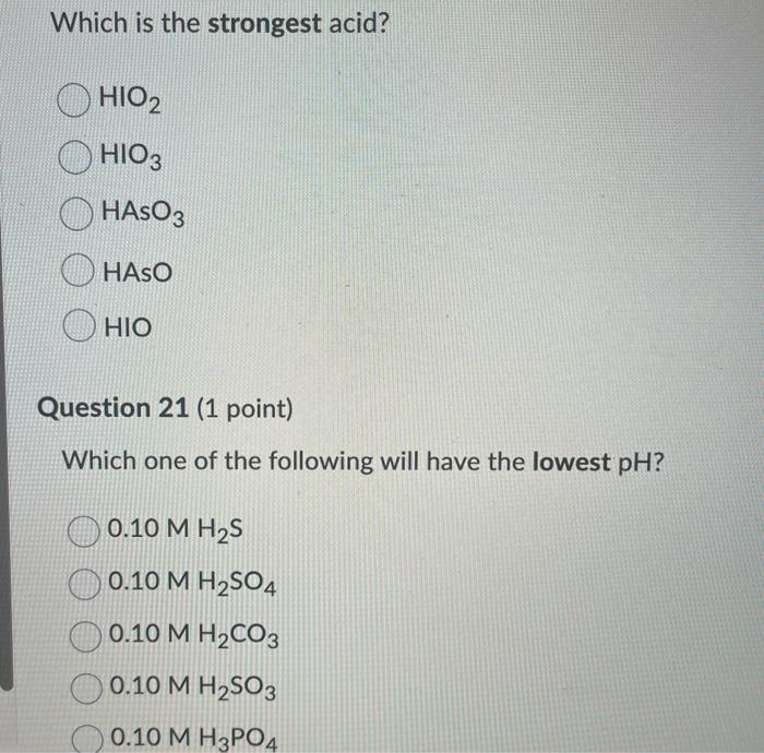 Solved Which is the strongest acid? HIO2 HIO3 HASO3 HASO | Chegg.com