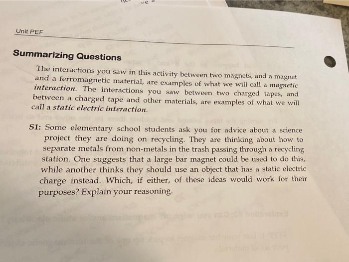 ste Unit PEF Summarizing Questions The interactions | Chegg.com