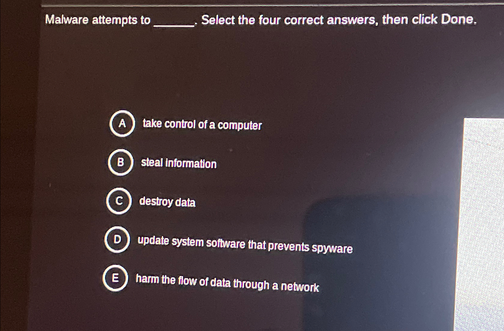 Solved Malware attempts to - ﻿Select the four correct | Chegg.com
