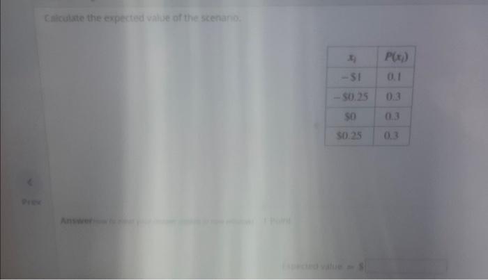 Solved Caiculate the experted value of the scenano. | Chegg.com