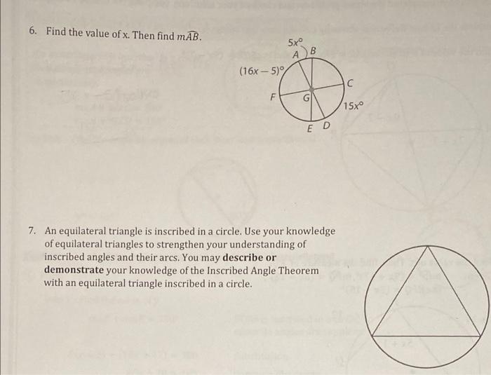 Solved 6. Find the value of x. Then find mAB. 5x B > (16x - | Chegg.com
