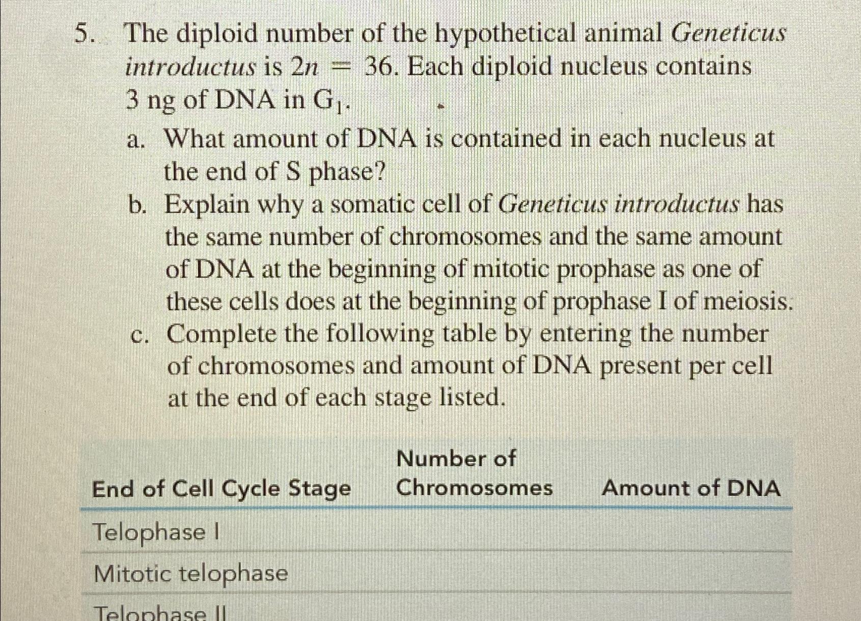 Solved The diploid number of the hypothetical animal | Chegg.com