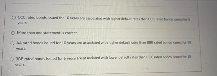 Solved CCC rated bonds issued for 10 years are associated | Chegg.com
