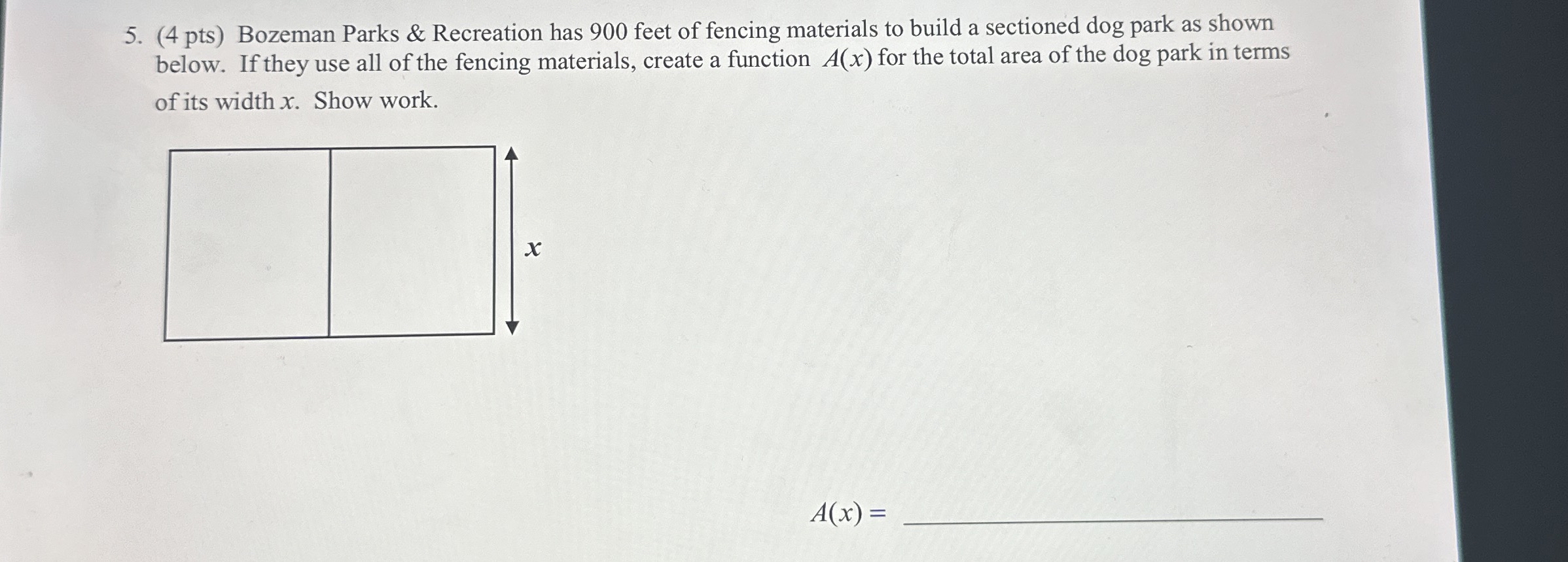 Solved (4 ﻿pts) ﻿Bozeman Parks & Recreation has 900 ﻿feet of | Chegg.com