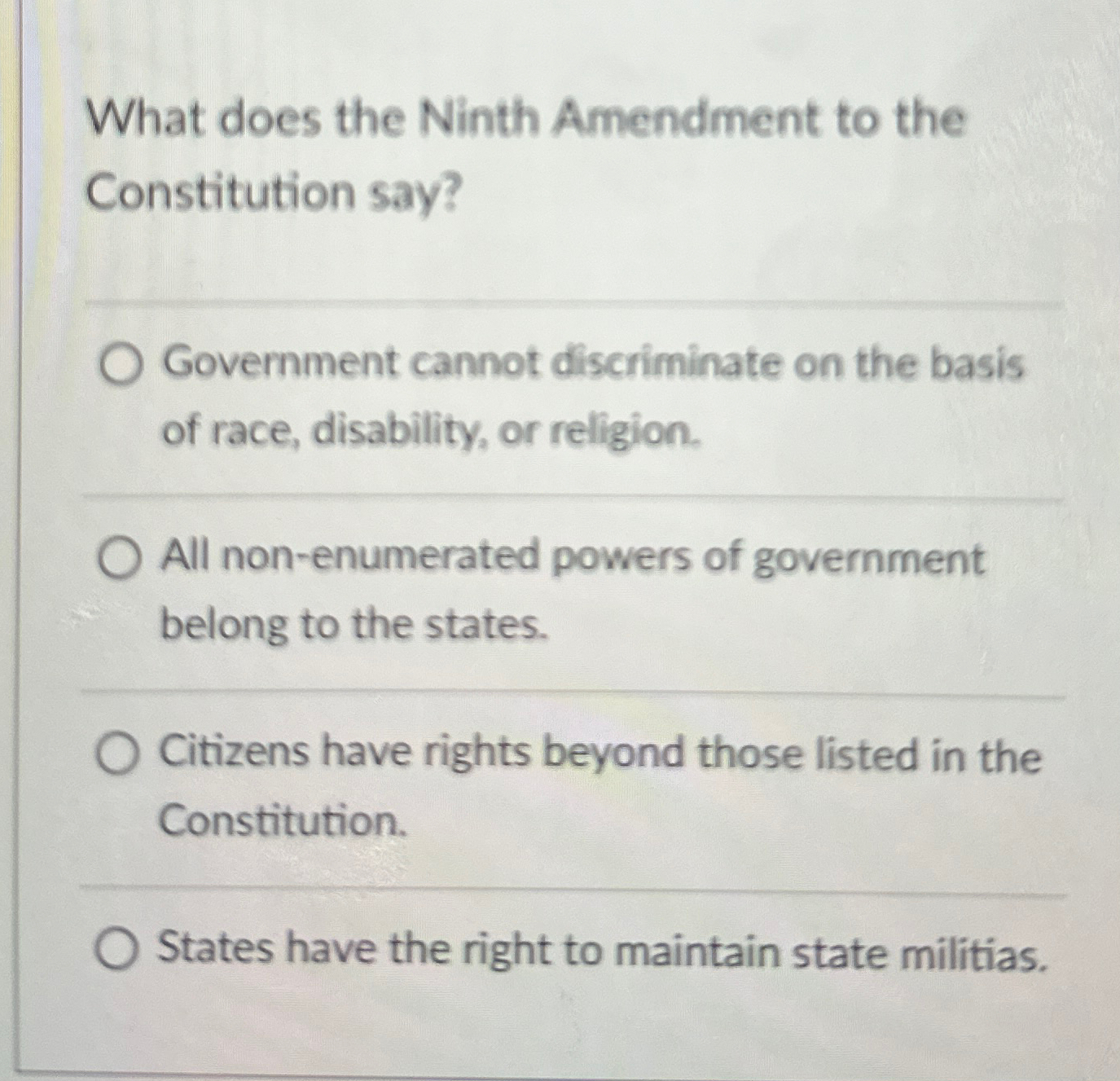 Solved What does the Ninth Amendment to the Constitution | Chegg.com