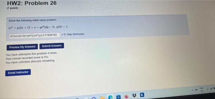 Solved HW2: Problem 26 (1 point) Solve the following initial | Chegg.com