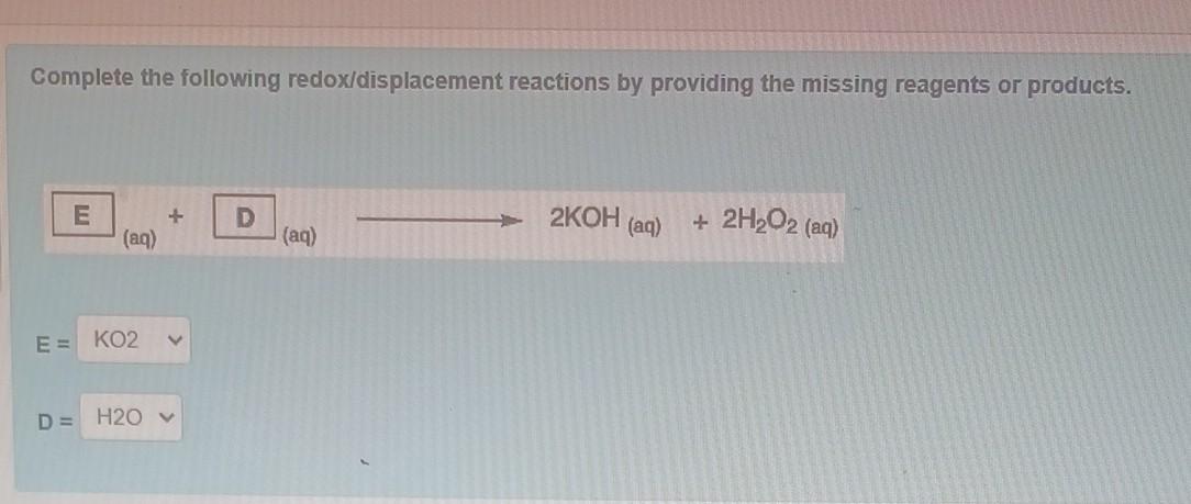 Solved Complete the following redox/displacement reactions | Chegg.com