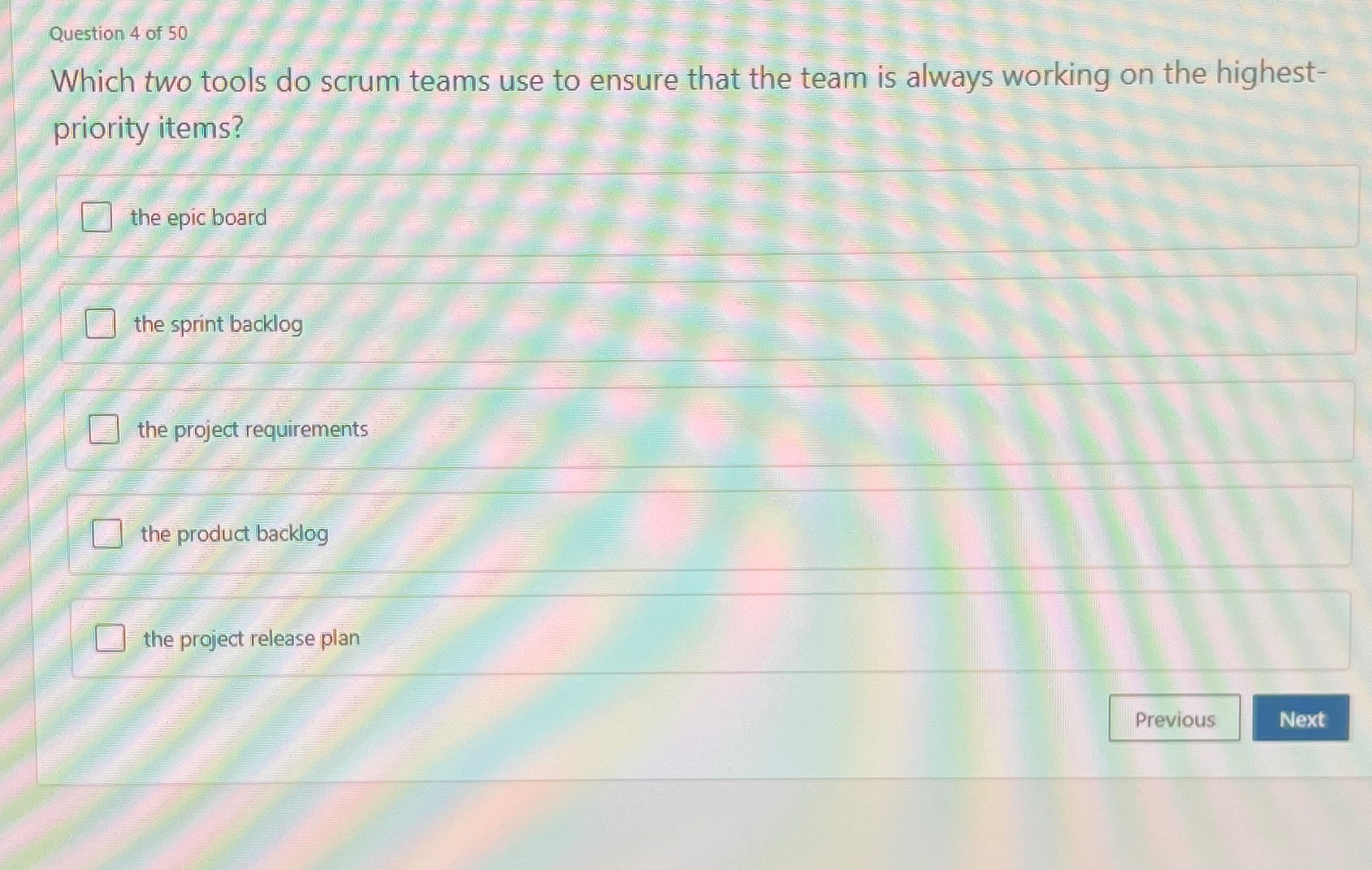 Solved Question 4 ﻿of 50Which two tools do scrum teams use | Chegg.com